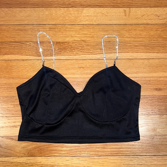 Tops | Black Rhinestone Crop Top | Poshmark
